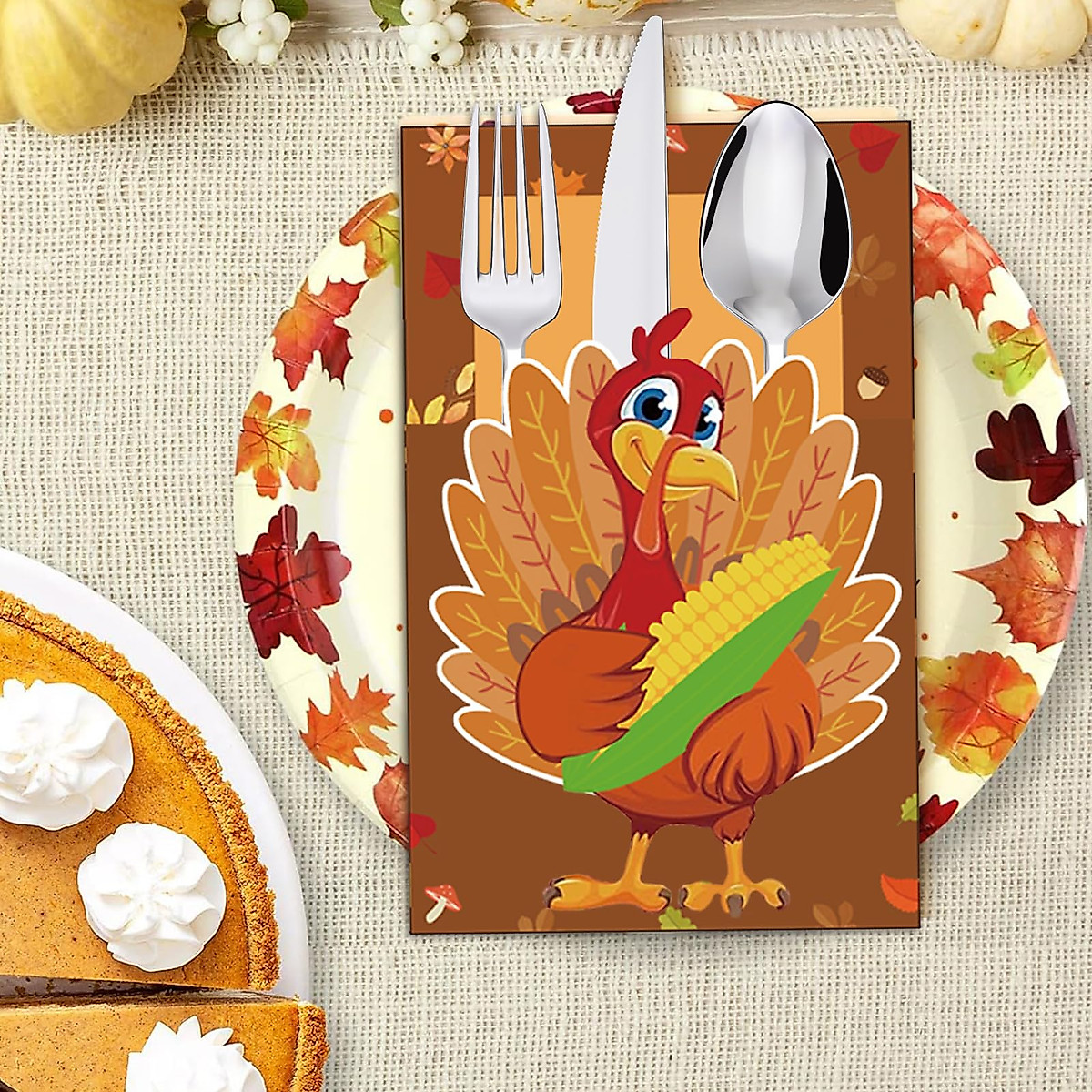 DADAPALS 30PCS Thanksgiving Table Decor Cutlery Holder Set - 6 Turkey Decorations Utensil Holder for Autumn Family Harvest Party Table Supplies
