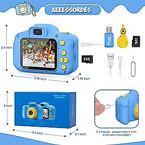Desuccus Kids Camera Toddler Toys Christmas Birthday Gifts for Boys and Girls Kids Toys 3-9 Year Old HD Video Digital Video Camera for Toddler 5 Puzzle Games with 32GB SD Card (Blue)