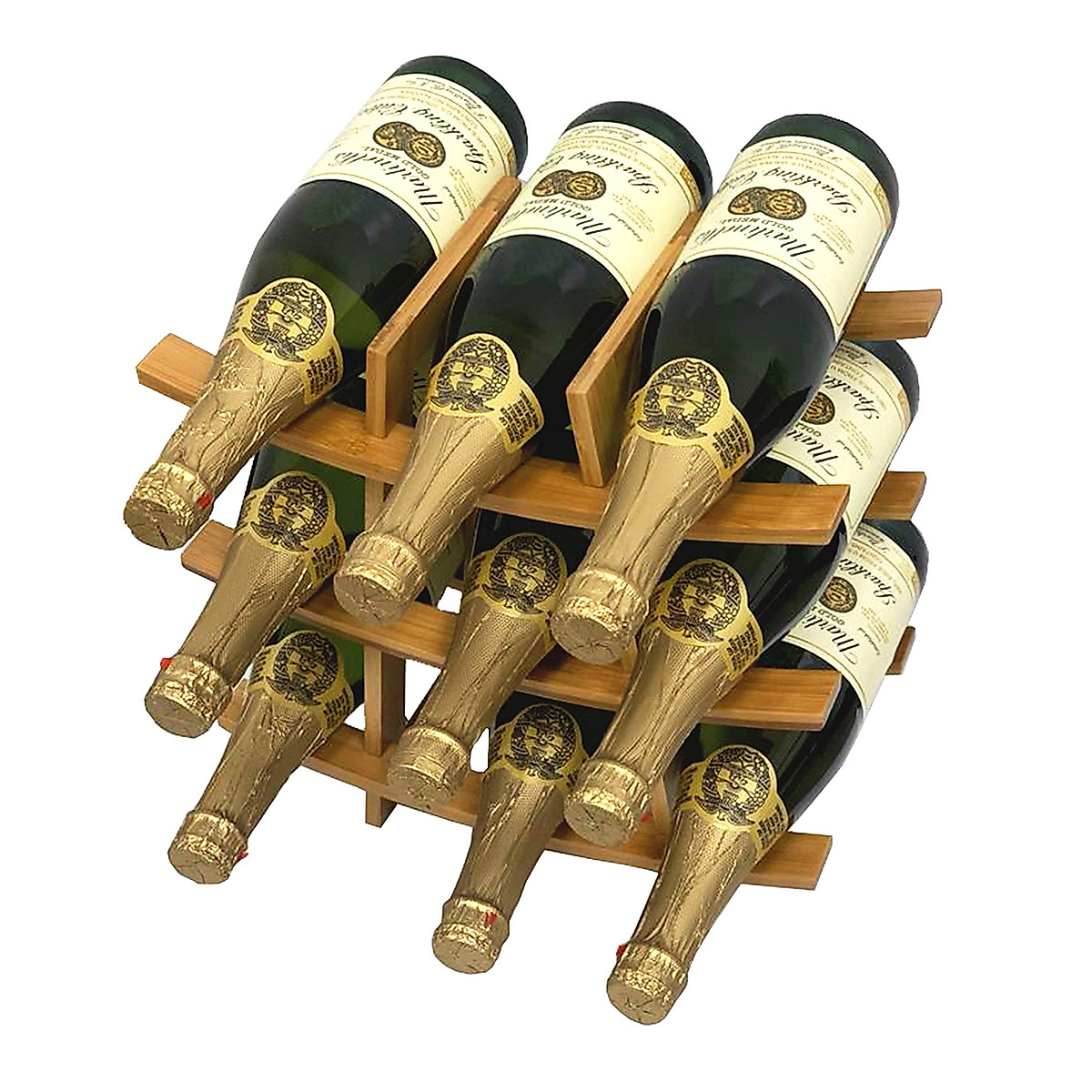 DECOMIL - 9 Bottle Samurai Style Stackable Modular Wine Rack Wine Storage Rack Solid Bamboo Wine Holder Display Shelves, Wobble-Free (9 Bottle Capacity - Samurai Style Capacity)