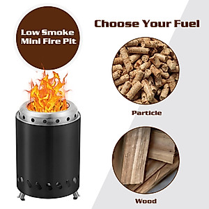 BRIAN & DANY Tabletop Solo Fire Pit with Stand, Smokeless Firepit for Outside, Stainless Steel Stove Bonfire, Fueled by Pellets or Wood, Includes Travel Bag & Fireproof Mat - 7.9 x 5.5in,Black