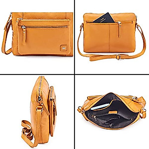 Wise Owl Accessories Small Soft Pebbled Real Leather Crossbody Handbags & Purses - Triple Zip Premium Sling Crossover Shoulder Bag for Women (Mustard Nappa)