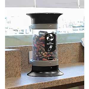 Glasdon C-Thru 5Q Battery Recycling Tube (Black) – Small Battery Recycling Bin – Compact 5Q Transparent Battery Collection Tube – Standard/Recycle Across America Decals (Standard Battery Decal)