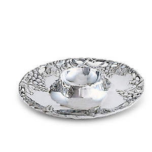Arthur Court Designs Metal Grape Chip and Dip Platter in Grape Pattern Sand Casted in Aluminum with Artisan Quality Hand Polished Designer Tarnish-Free 14 inch Diameter