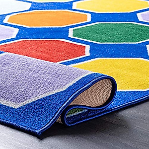 nuLOOM Kecia Octagons Printed Kids Area Rug, 5 ft x 7 ft 5 in, Blue