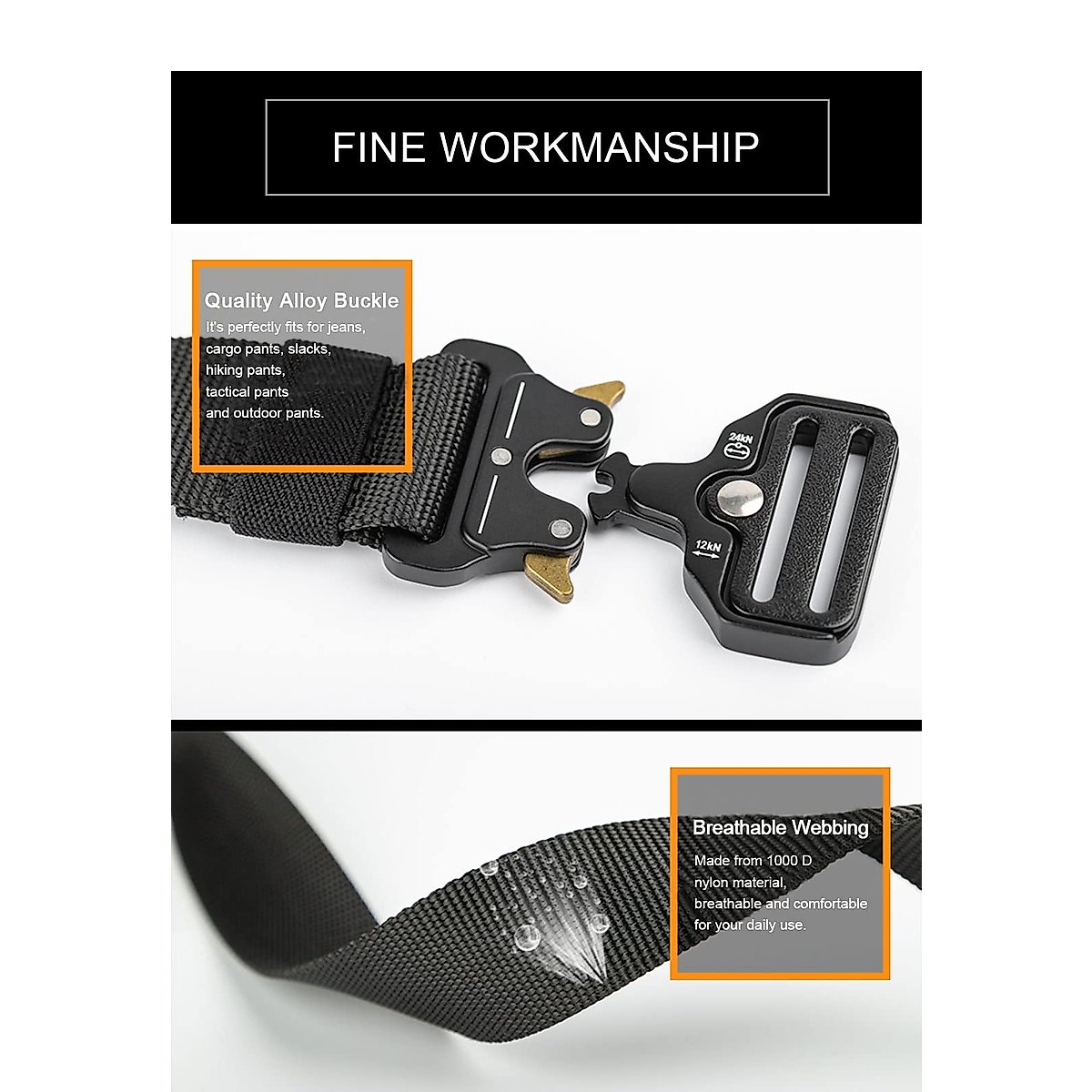 Ｋｉｒａ　Ｓｕｔｓｕ Mens Tactical Belt Work Belts For Men 1.5" Nylon Web Tactical Belt with Automatic Slide Buckle