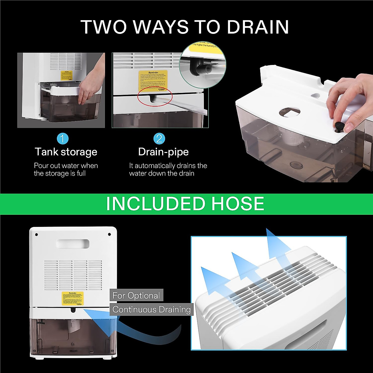 VIVOSUN Electric Mini Dehumidifier, Ultra-Quiet Auto Defrost Dehumidifier with Timer, 2200ML Water Tank and Drain Hose for Basement or Closets, Bedrooms, Showers, and Other Small Rooms