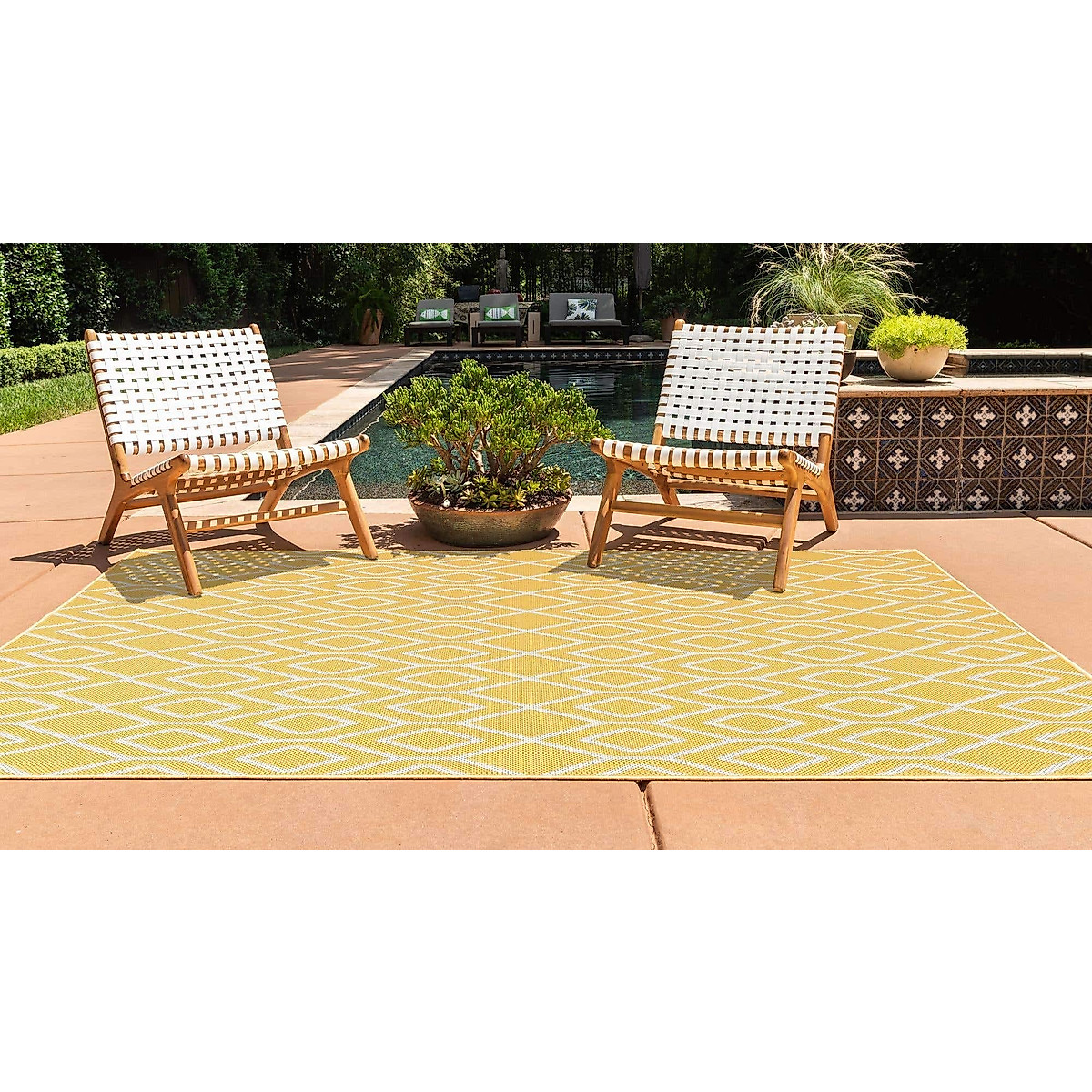 Jill Zarin Outdoor Collection Area Rug - Turks and Caicos (5' 3" x 8' Rectangle Yellow Ivory/Ivory)