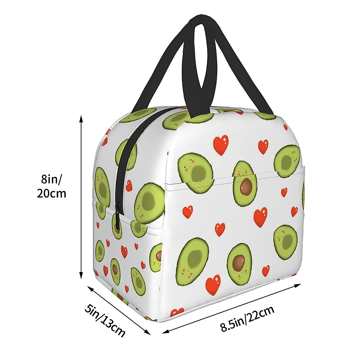 Avocado Heart Kawaii Lunch Box Travel Bag Picnic Bags Insulated Durable Shopping Bag Back To School Reusable Waterproof Bags For Man Woman Girls Boys