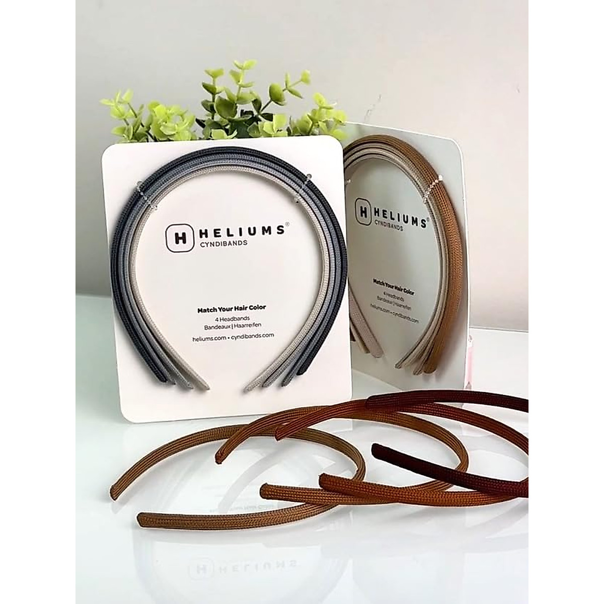 Heliums Thin Headbands For Women - 8mm Skinny Hairbands for Girls, 4 Count, Blends with Hair Color (Dark Blonde, Sandy, Beige and Ash Blonde)