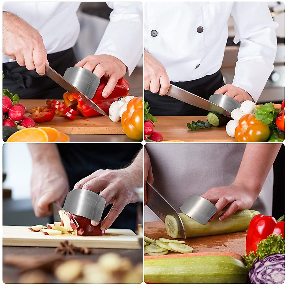 ZOCONE 6 PCS Stainless Steel Finger Guard Finger Tips Protector Cut Resistant Finger Cots Set, Kitchen Safe Steel Slicing Tool for Hands, Finger Protector Knife Guard for Dicing, Peeling