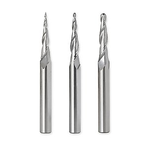 ROUTYBITS - 3 Pcs Tapered Ball Nose Router Bit Set - 1/32”, 1/16”, 1/8” Tip Diameter, 1/4 Inch Dia Shank, Solid Carbide, Spiral End Mills for 3D CNC Carving of Wood, Plastic, Soft Metal