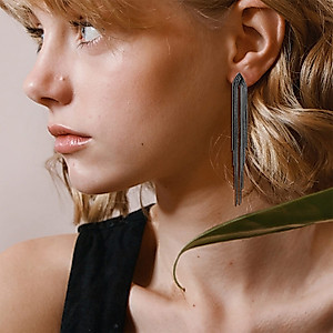 Long Black Earrings for Women Dangling Tassel Earrings Long Metal Chain Tassel Dangle Earrings Black Fringe Earrings Geometric Earrings Bridesmaid Jewelry