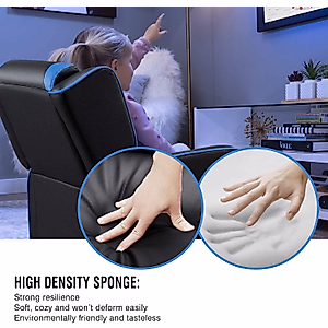 VIT Kids Recliner, Gaming Recliner Chair w/Footrest, Headrest, Lumbar Support & Side Pockets, Ergonomic Leather Lounge Chair for Living & Gaming Room, Adjustable Recliner Sofa for Boys Girls, Blue