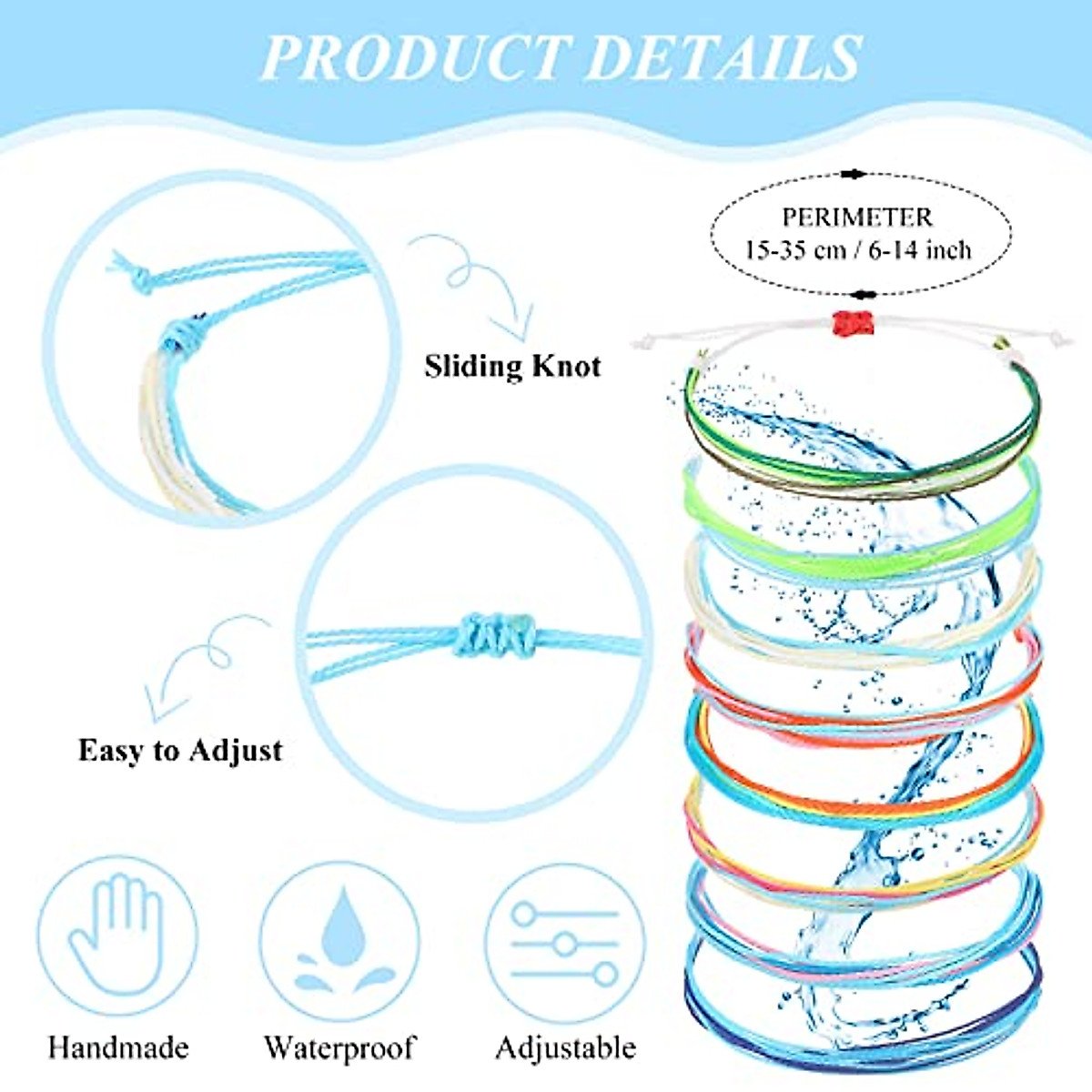 Hicarer 30 Pieces Adjustable Woven Anklets Bracelets Bohemian Braided Rope Bracelets Waterproof Wax Coated Anklets for Women (Colorful)