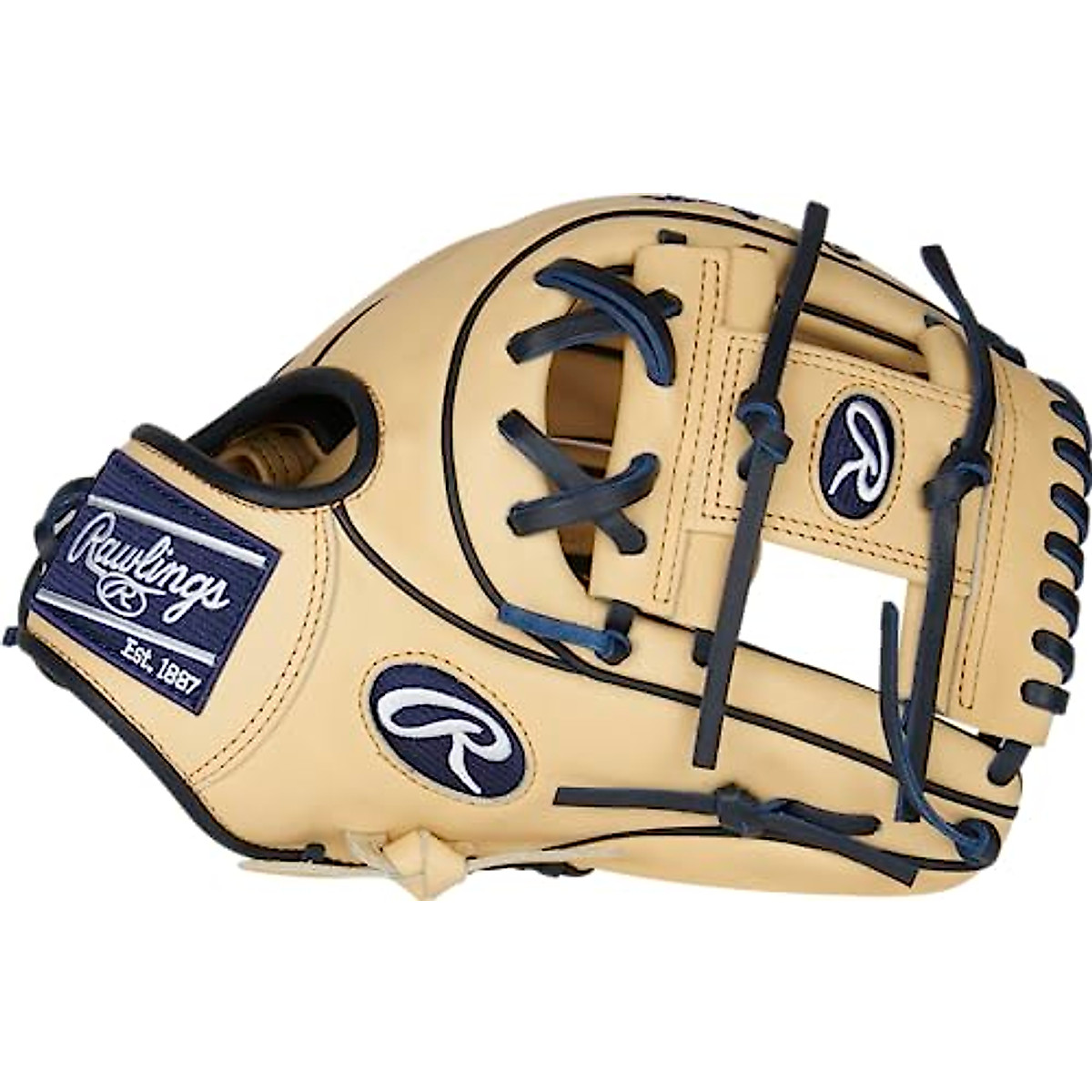 Rawlings | HEART OF THE HIDE Baseball Glove | CONTOUR - Youth Fit | Advanced Break-In | 11.5" | Pro I Web | Right Hand Throw | Camel/Navy