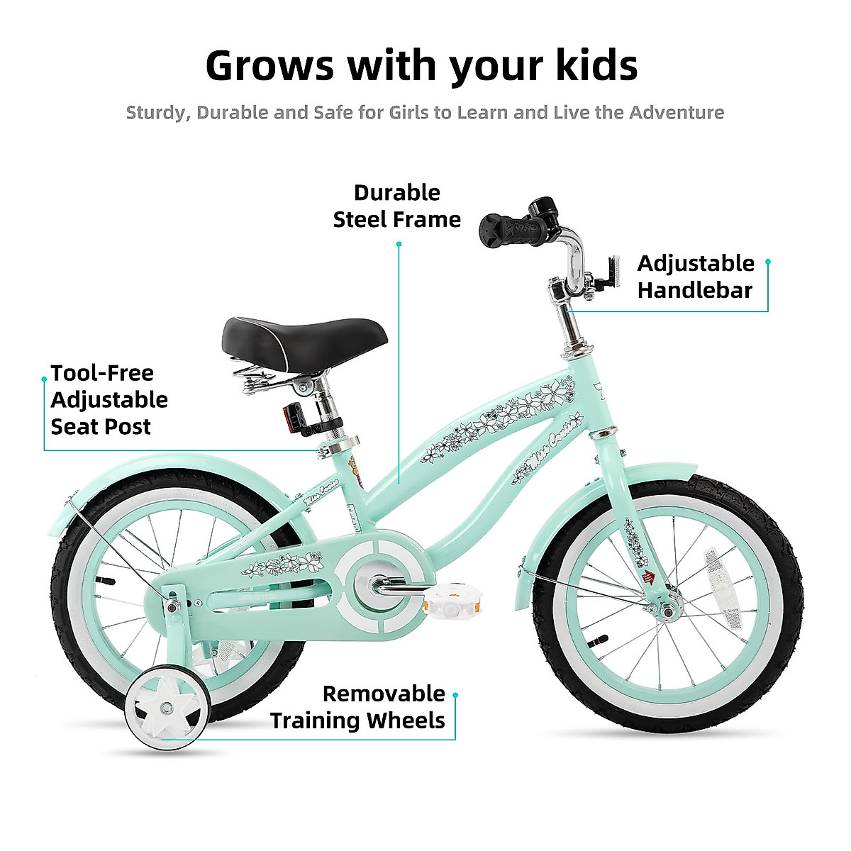 JOYSTAR 12 Inch Kids Bike with Training Wheels for Ages 2-4 Years Old Girls Bike Toddler Bike Beach Cruiser Kids Bicycle Green