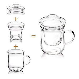 Kendal Tea Cup with Infuser and Lid, Clear Glass Mug 10 oz 300ml