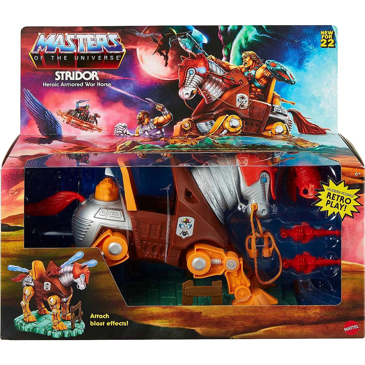 Masters of the Universe Origins Stridor Action Figure, 7 in Tall Robot Horse with Projectile Launcher, 3 Plasma Blasts, Helmet & Bridle with Cord, Collectible Gift for MOTU Fans Ages 6 Years & Older