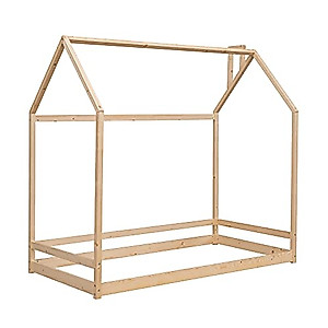 Bellemave Toddlers House Beds Twin Montessori Bed for Kids Wood Floor Bed Frame Bedroom Furniture for Girls Boys, Natural