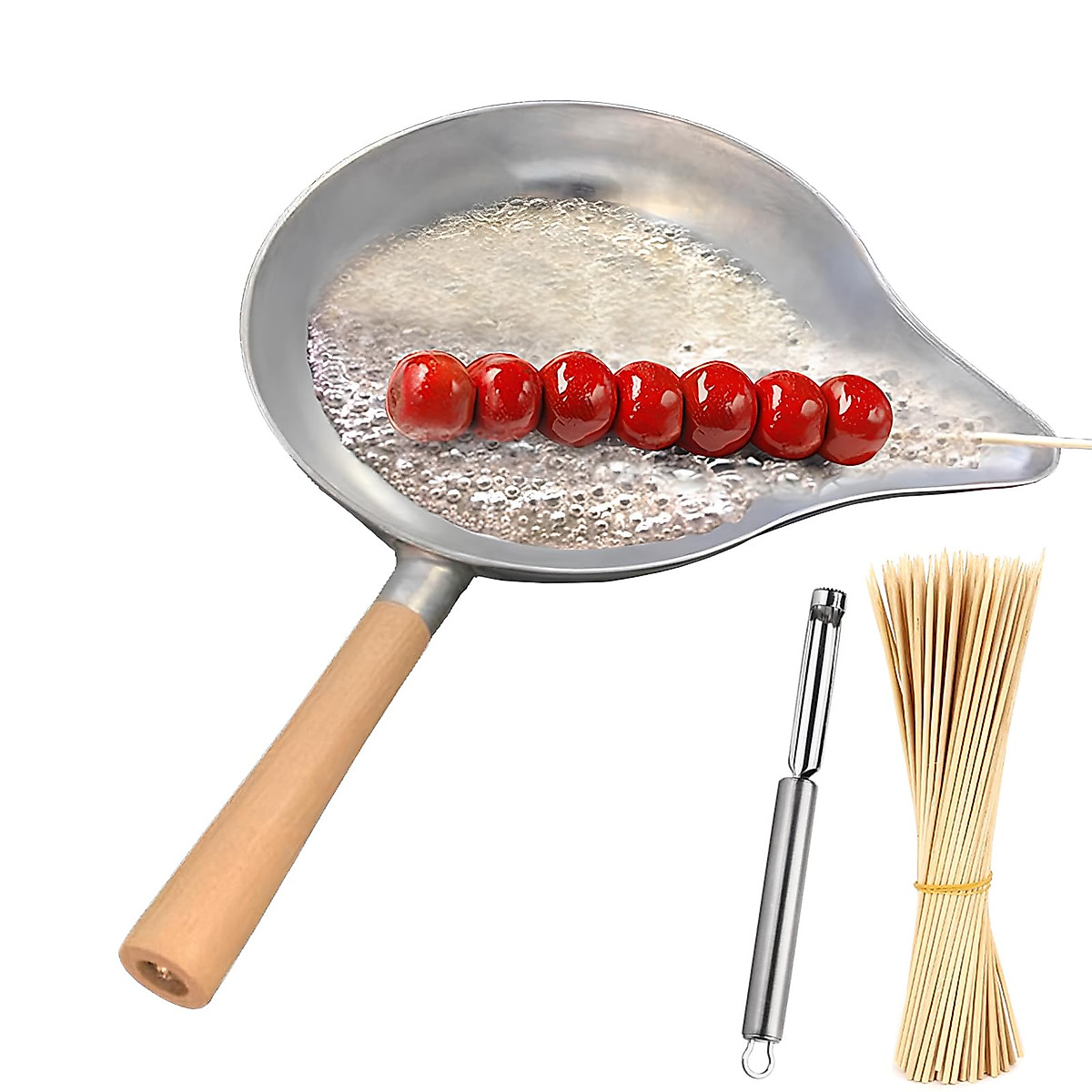Xgxoz Candy Melting Pot, Tang Hulu Sugar Pan Sugar Dipping Pan Chocolate Melting Pot Candy Melter Candied Haws Heating Pot Iron Grilling Wok Melt Pan with Handle Aluminum pot, Silver