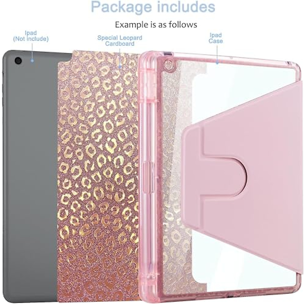 SoFunMoky for iPad Pro 6th/ 5th/ 4th/ 3rd Gen Case 12.9 Inch Cover with Pencil Holder 360 Degree Rotating Stand Glitter Shining Gold Leopard Cheetah Full Protective Auto Wake Sleep Bling, Pink
