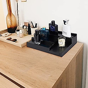 Cathyeen Cologne Organizer for Men Wood Perfume Organizer 4 Tiered Perfume Holder Stand with 3 Hidden Compartment Black