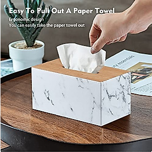 Tissue Box Cover Rectangular, PU Leather Tissue Box Holder,Elegant Stitching Style Universal Tissue Holder Case for Home Office Desk Bathroom Vanity Countertop, Night Stand Decoration