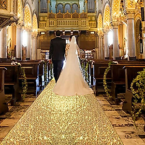 Sequin Aisle Runner for Weddings Glitter Wedding Rug Floor Hallway Carpet Runner Shiny Outdoor Aisle Runner Decor for Wedding Ceremony Halloween Christmas Thanksgiving Party(Gold,4 x 15 Feet)