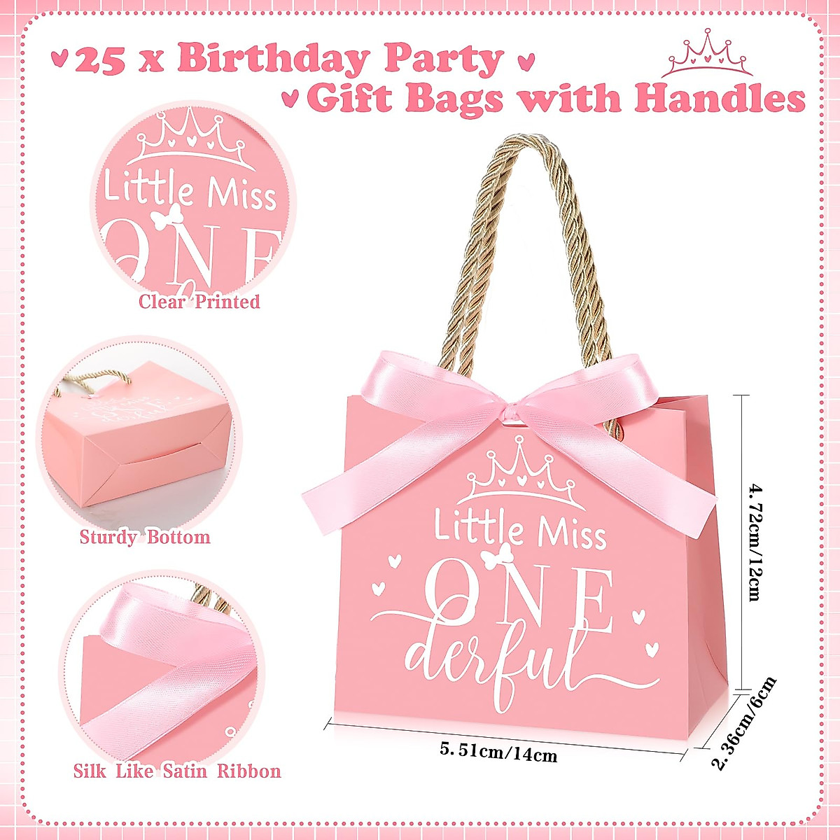 Saypacck 25 Sets 1st Birthday Party Favors Wonderful 1st Birthday Gift Bags with Handles Baby 1st Birthday Decorations 1st Birthday Treat Bag, 5.51 x 2.36 x 4.72 Inches