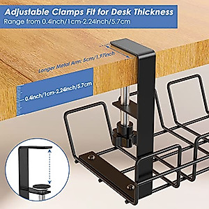 Under Desk Cable Management Tray, No Drill, 15.7'' Under Desk Cord Organizer with Clamp Cable Tray, Metal Under Desk Wire Management Wire Organizer Cord Management Tray for Desk, Classic Black