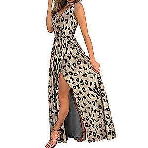 II ININ Women's Deep V-Neck Casual Dress Summer Backless Floral Print Split Maxi Dress for Wedding Beach Party(Floral21,XL)
