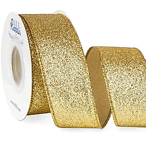 Ribbli Gold Glitter Wired Ribbon,Gold Ribbon with Metallic Edge,Christmas Ribbon for Wreath, ChritmasTree Decoration, Gift Wrapping,Home Decor, 1-1/2 Inch x 10 Yards
