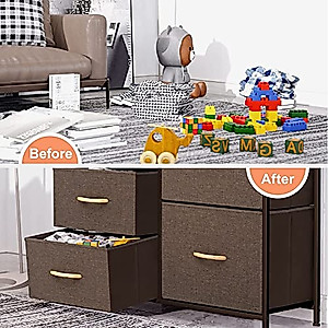 Crestlive Products Vertical Dresser Storage Tower with Shelves, 7 Drawers Closet Organizer, Night Stand, Fabric Bins, Versatile Cabinet Dresser for Bedroom, Living Room, Hallway (Brown)