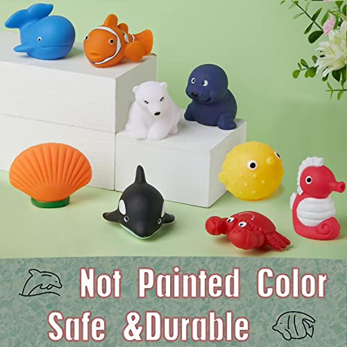 Mold Free Bath Toys 18 Pcs for Toddlers/ Infants 6 - 12- 18 Months, No Hole No Mold Bathtub Toys, 1 2 3 4 Years Old Kids (18 Pcs Ocean Animals with Mesh Bag)