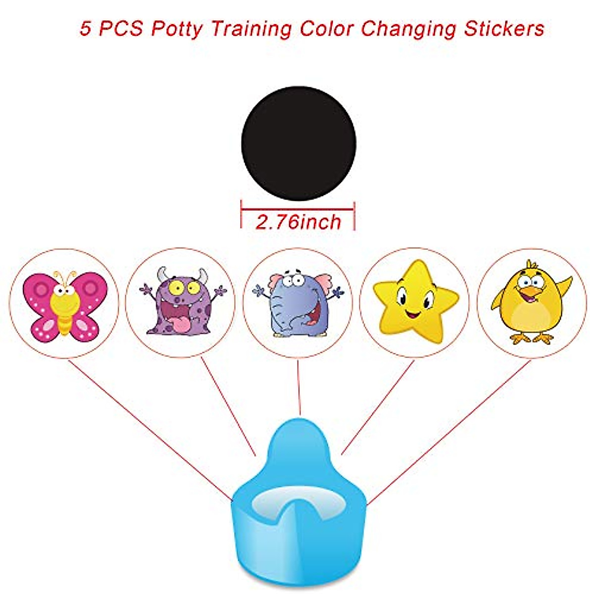 Potty Training Color Changing Stickers, Baby Toilet Training Sticker, Toilet Targets Stickers, Stickers for Potty Training Use with or Without Potty Chart or Potty Watch (5PCS) (A)