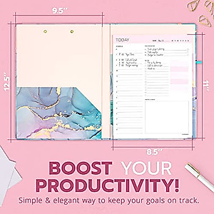 Blue Clipboard Folio with Daily Planner To Do List Notepad, Cute Clipboard Folder, Office Gift for Women, Teal Marble Clipfolio, Pastel Aesthetic Notebook, Clipboard Padfolio with Pocket