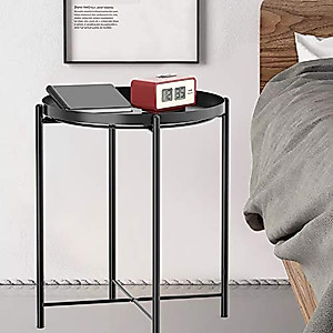 Yesker Side Table, End Table Metal Small Table Indoor Outdoor & Snack Bedside Table Sofa Side Snack Table Accent Coffee Table Living Room Bedroom Balcony 1 Layer (Black)