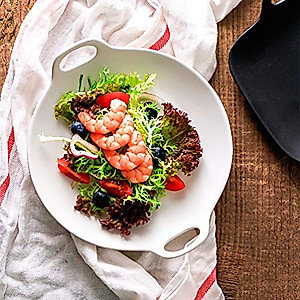 UPKOCH Porcelain Serving Tray Ceramic Dinner Plates 8 Inches with Double Handle Serving Platter Fruit Dessert Plate Cake Dish for Home Kitchen (White)