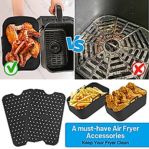 6 Packs Silicone Air Fryer Liner, Air Fryer Silicone Pot Rectangular for Ninja Foodi Dual DZ201 8QT, Replacement Baking Tray for Ninja/Instant Vortex Dual Zone Air Fryer AF300UK, AF400UK (Black)