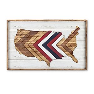 Lone Elm Studios Wood America Map Wall Home Decor, 31.88InL x 0.75InW x 20.13InH, Multicolor