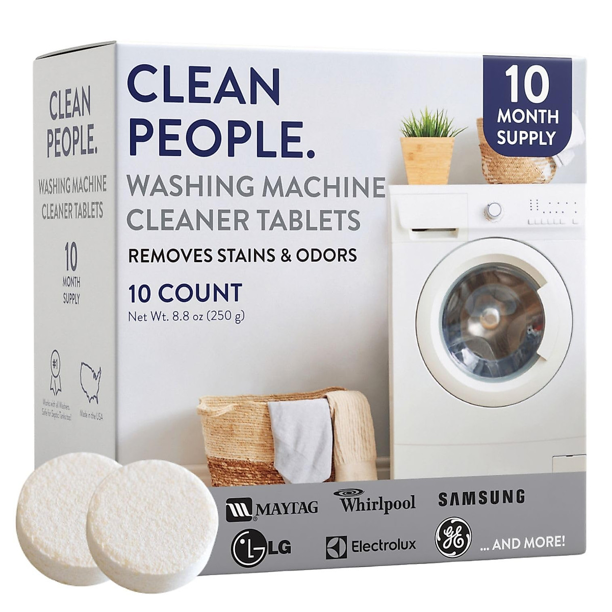 THE CLEAN PEOPLE Washing Machine Cleaner - Washer Machine Cleaner Tablets for Removing Odor, Grime & Scale Buildup - Front Load and Top Load Laundry Machine Cleaner - 10 Count