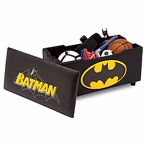 Delta Children DC Comics Batman Upholstered Storage Bench for Kids | Perfect for Bedrooms/Playrooms/Living Rooms | Features Fun Graphics of Batman