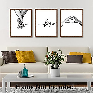 Living Room Decor, Love and Hand in Hand Wall Art Canvas Print Poster, Bedroom Dining Room Home Modern House Couples Marriage Romantic Wedding Decorations Simple Fashion Black and White Sketch Art Family Hallway Decorativos Painting Line Drawing Decor (Se