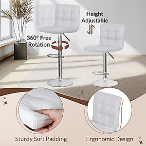 ZENY X-Large Bar Stools - Counter Chairs Adjustable Counter Height Swivel Barstools Set of 4, Square PU Leather Kitchen Counter Height Bar Stools, Kitchen Island Chairs,White