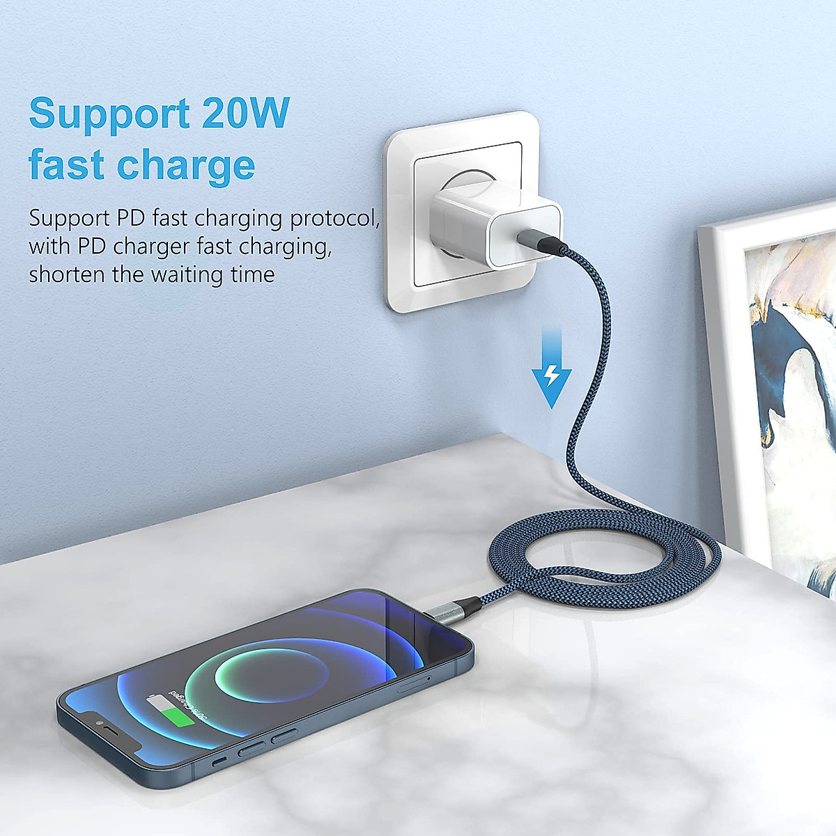 USB C to Lightning Cable, [Apple MFi Certified] 2 Pack 6FT 20W Fast Charging Syncing Cord Nylon Braided Compatible with iPhone 13/13 Pro Max/13 Mini/13 Pro/ 12/12Pro/12ProMax/11/11Pro/11Pro MAX/XS/XS