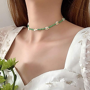 GYSONG Beaded Choker Necklaces For Women Vsco Boho Handmade Flower Necklace Cherry Cute Necklace For Women Beach Necklace Set 6 Pieces