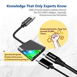 AGVEE Dual USB-C Headphone & Charging Adapter, Type-C Earbud Splitter, Duo USBC Audio & Charger Jack Earphone Dongle for Samsung S21 S20 FE 5G Ultra, Note 20 10, iPad Pro, Pixel 2 3 4 5 XL, Gray