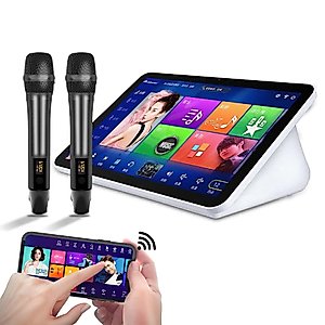 2023 New Karaoke Machine,15.6 Inch Touch Screen Phone App Control Free Cloud Download Songs All in One Karaoke System with Mic, KTV Singing Chinese Karaoke Player for Home Party,6T,White