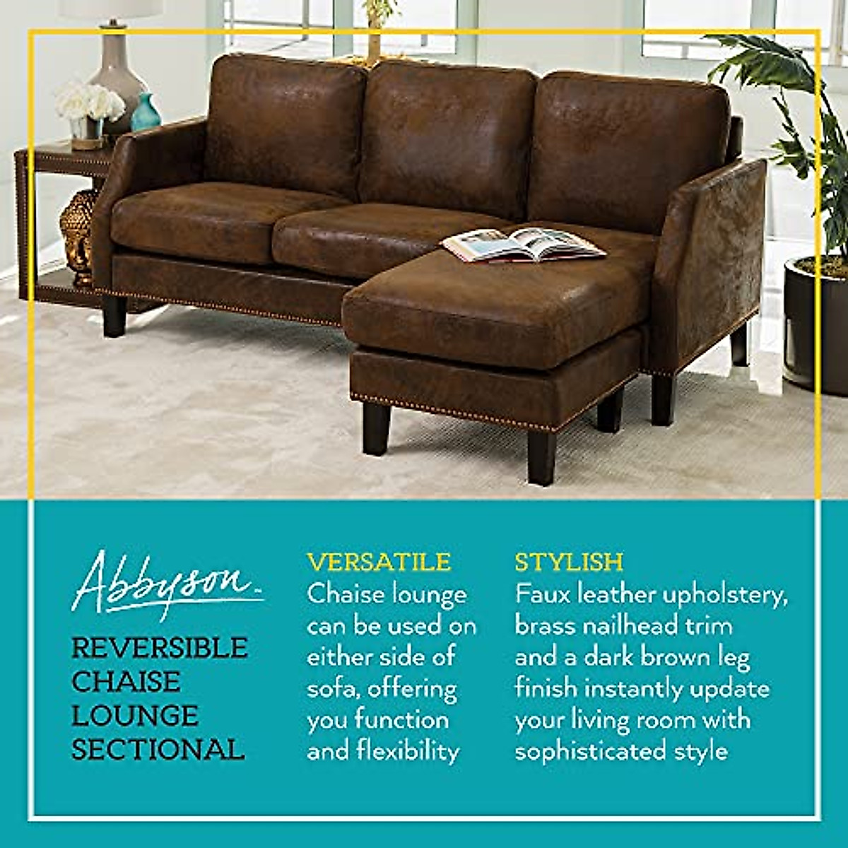 Abbyson Living Henry Reversible Sofa - Traditional Design, Fabric, Brown