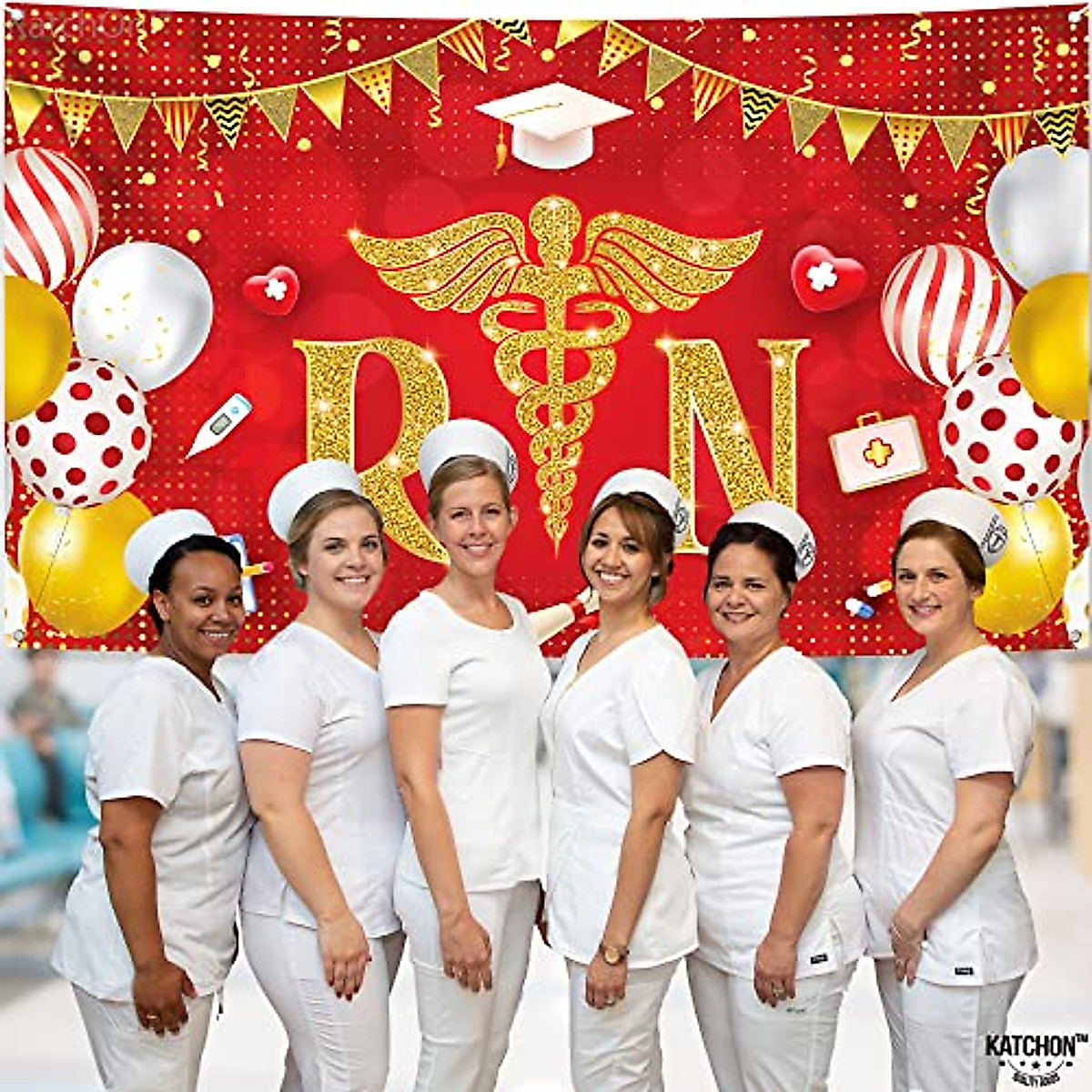 Large RN Banner for Nurse Party Decorations - 72x44 Inch | Congrats Nurse Banner for Red And Gold Nursing Graduation Party Supplies | RN Graduation Party Decorations 2023, Nurse Graduation Decorations